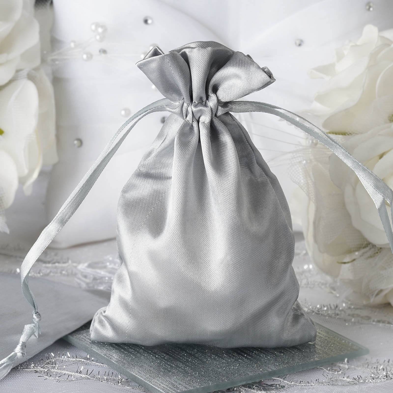 Efavormart 12PCS SILVER Satin Gift Bag Drawstring Pouch Wedding Favors ...