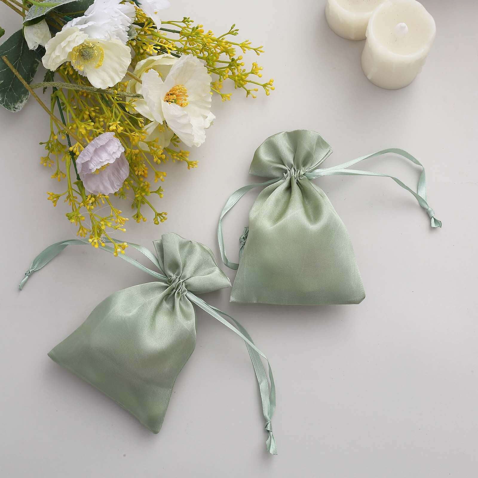 Efavormart 12PCS Sage Green Satin Party Favor Gift Bag Drawstring Pouch ...