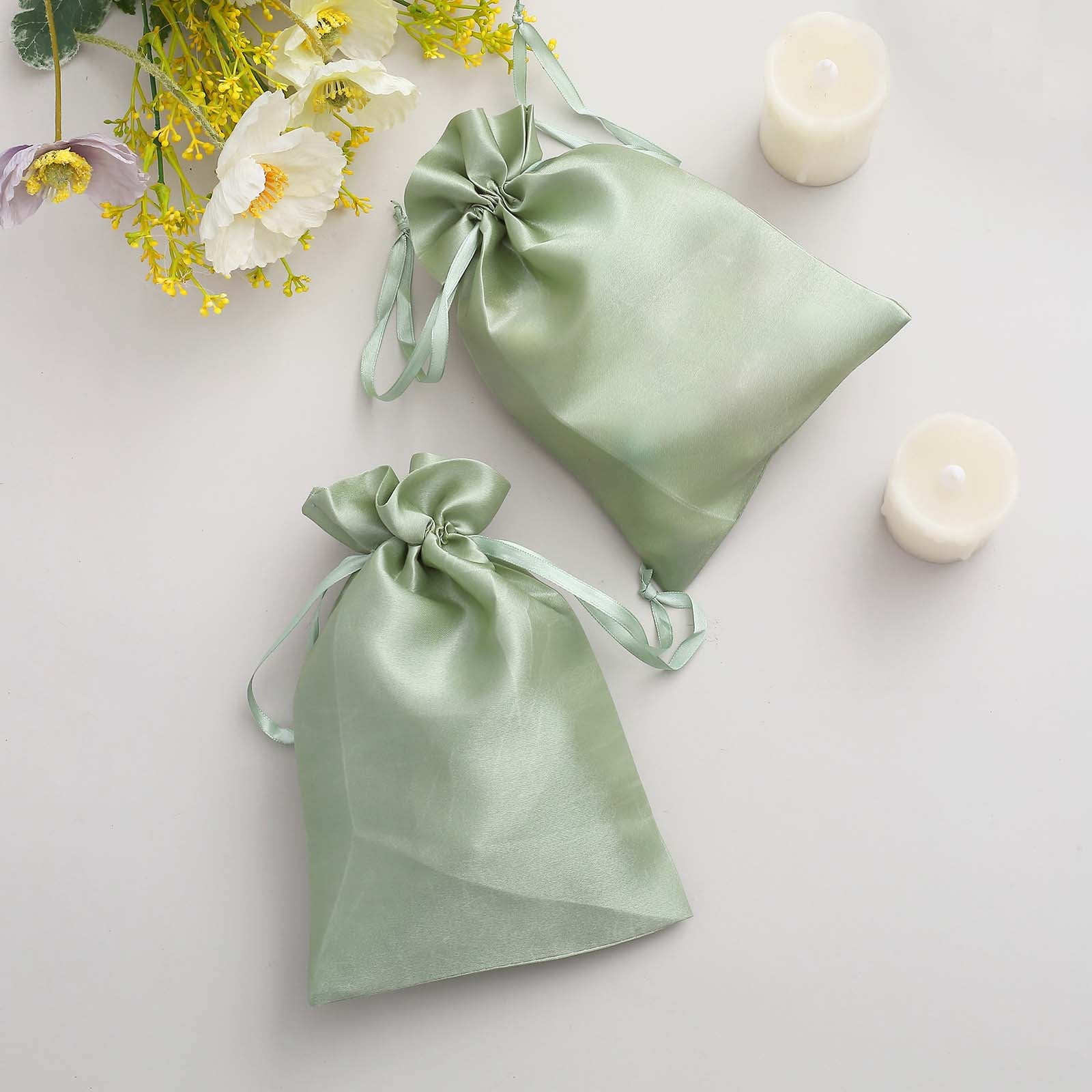 Efavormart 12PCS Sage Green Satin Gift Bag Drawstring Pouch Wedding ...