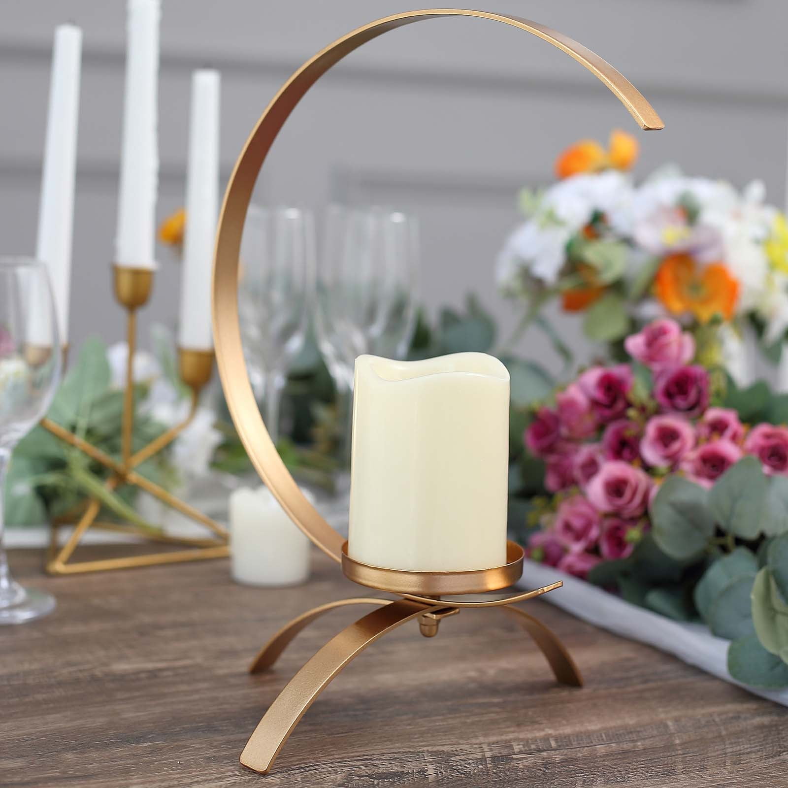 Efavormart 13" Gold Moon Shaped Metal Pillar Candle Holder Centerpiece ...