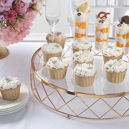 Efavormart 14" Round Metal Geometric Cake Stand Cake Riser with Glass ...