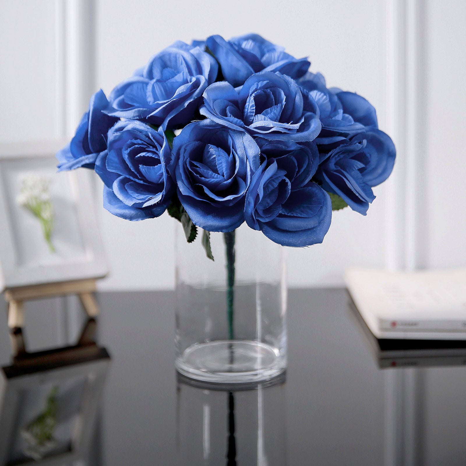 Efavormart 14 Royal Blue Velvet Roses Artificial Flower Bouquet for DIY ...