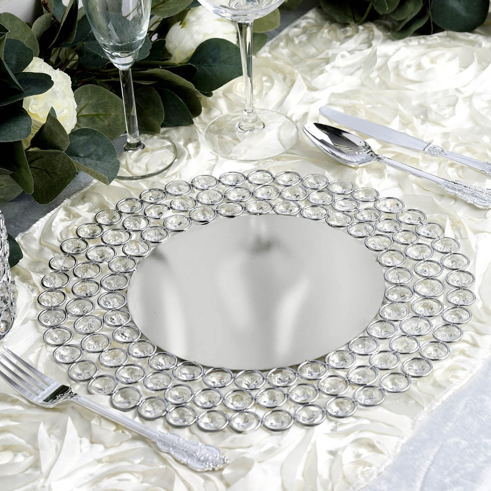 Efavormart 14" Silver Wired Metal Charger Plate With 118 Acrylic ...