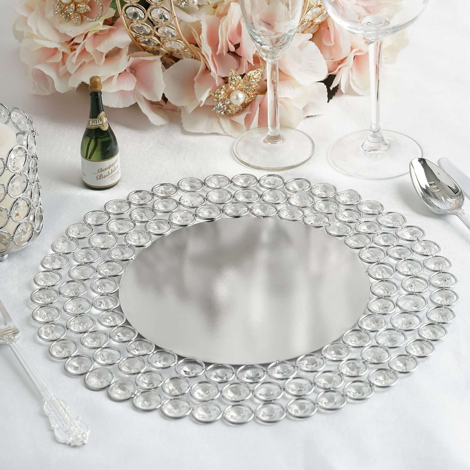 Efavormart 14" Silver Wired Metal Charger Plate With 118 Acrylic ...