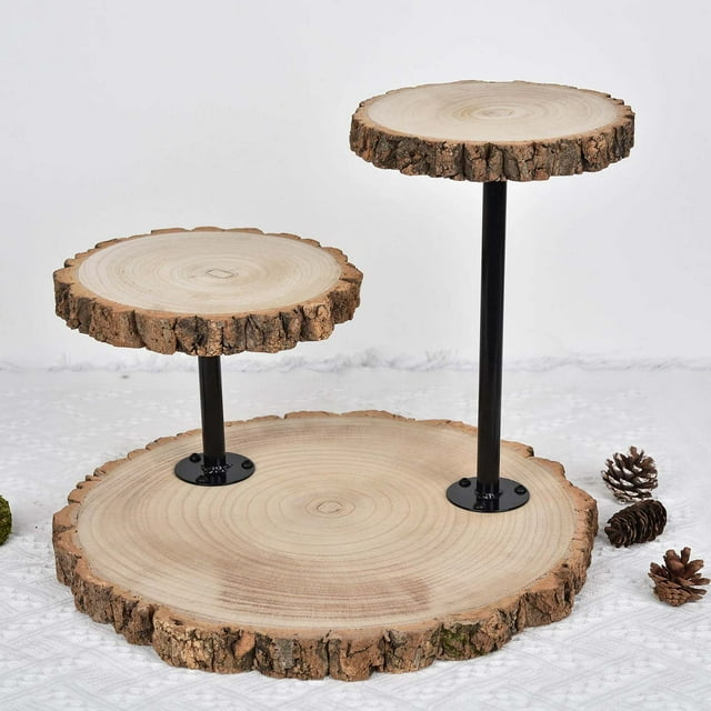 Efavormart 14" Tall | 3 Tier Rustic Wood Slice Cupcake Stand, Natural ...