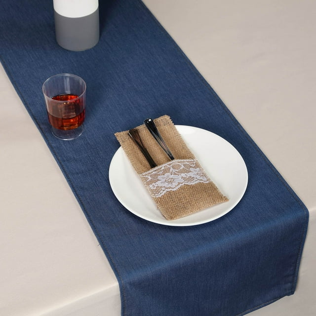 Efavormart 14"x108" Dark Blue Faux Denim Polyester Table Runner For ...
