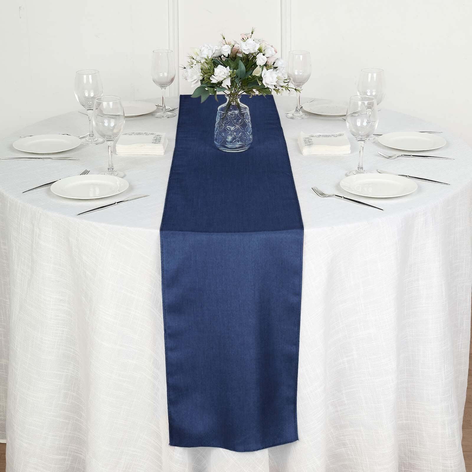 Efavormart 14"x108" Dark Blue Faux Denim Polyester Table Runner For ...