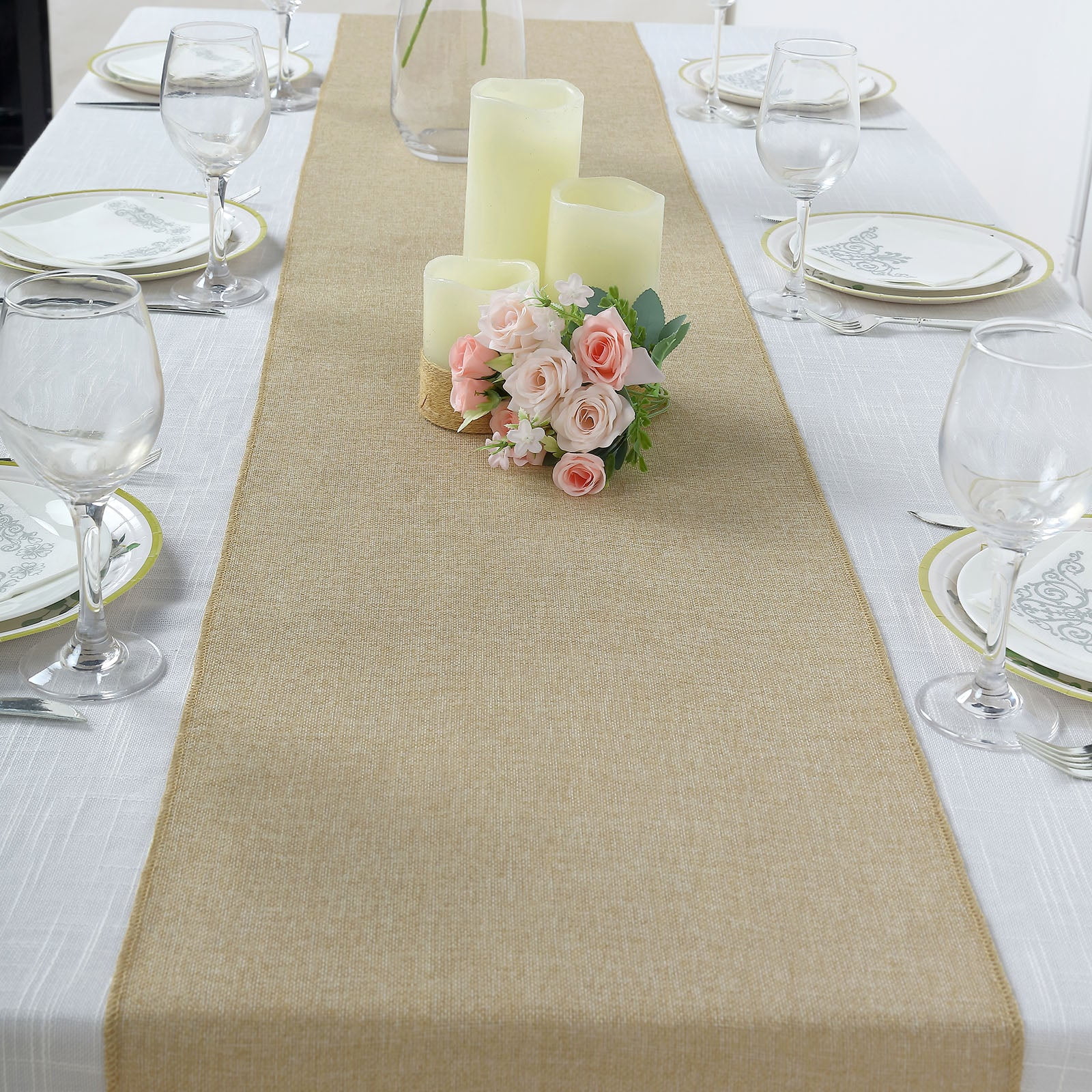 "Efavormart 14""x108"" Faux Linen Burlap Table Runner, Rustic Boho Chic ...