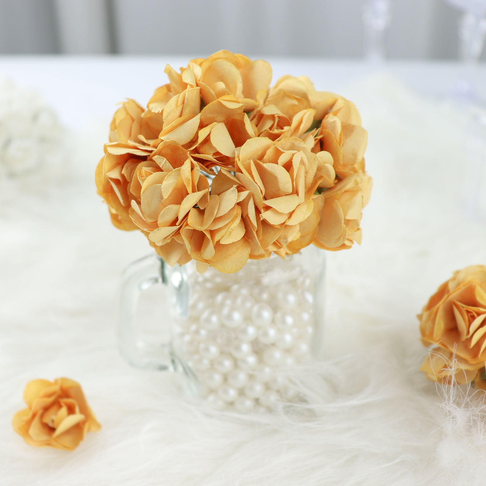 Efavormart 144 Paper Mini Gold Flower Roses For Wedding Bouqets ...