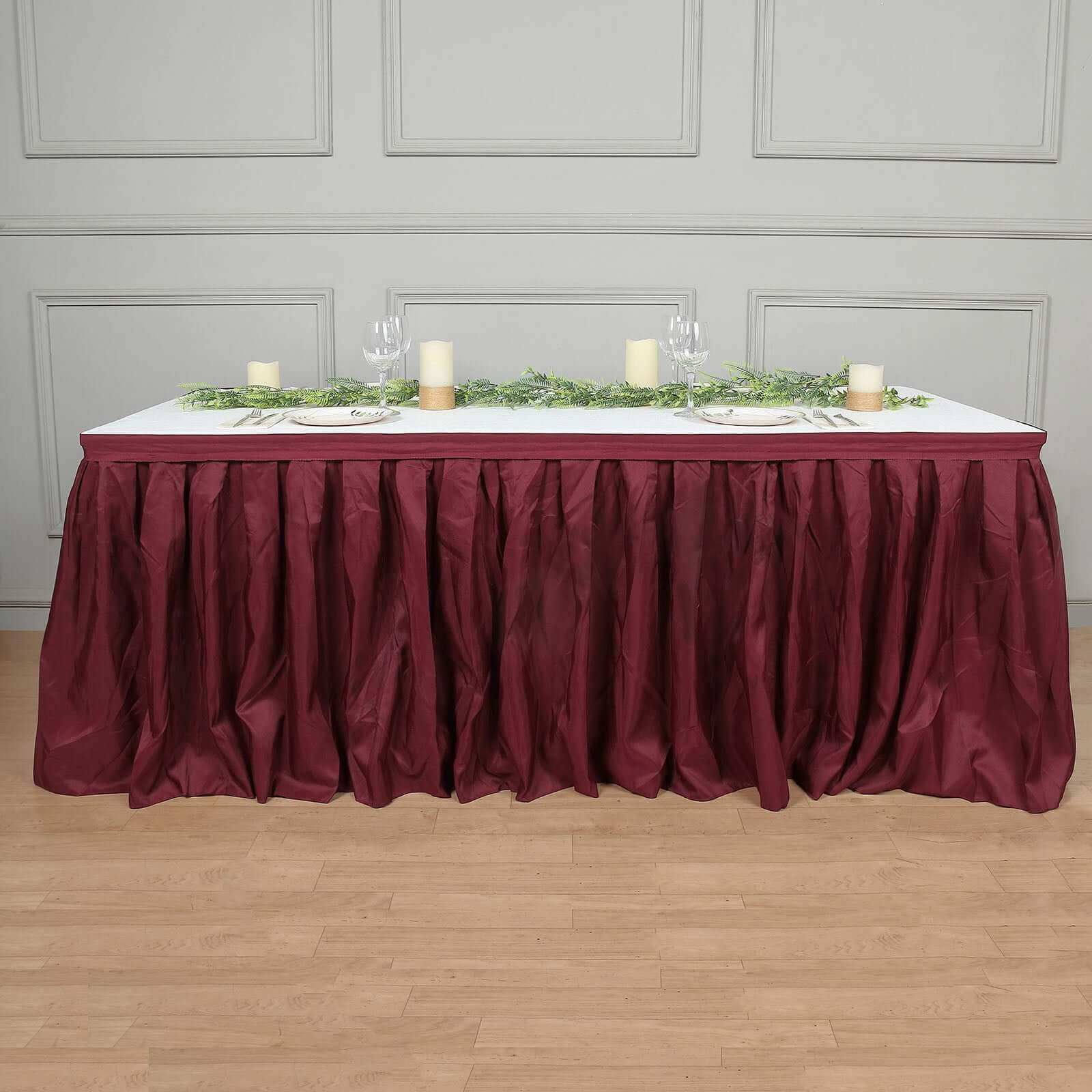 Efavormart 14ft Burgundy Accordion Pleat Polyester Table Skirt for Kitchen Dining Catering ...
