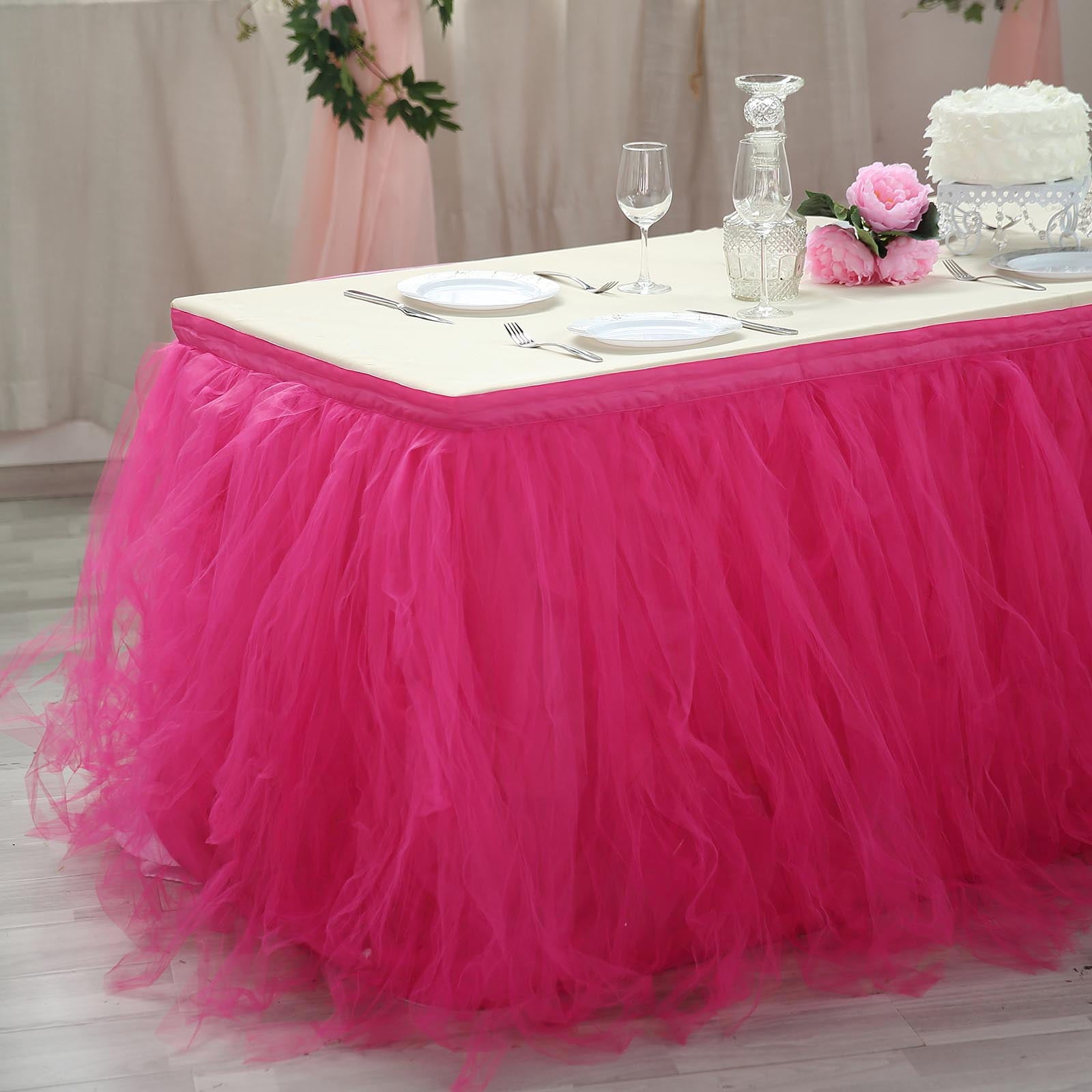 Efavormart 14ft Fuchsia FULL SIZE 4 Layer Fluffy Tulle - Tutu Table ...