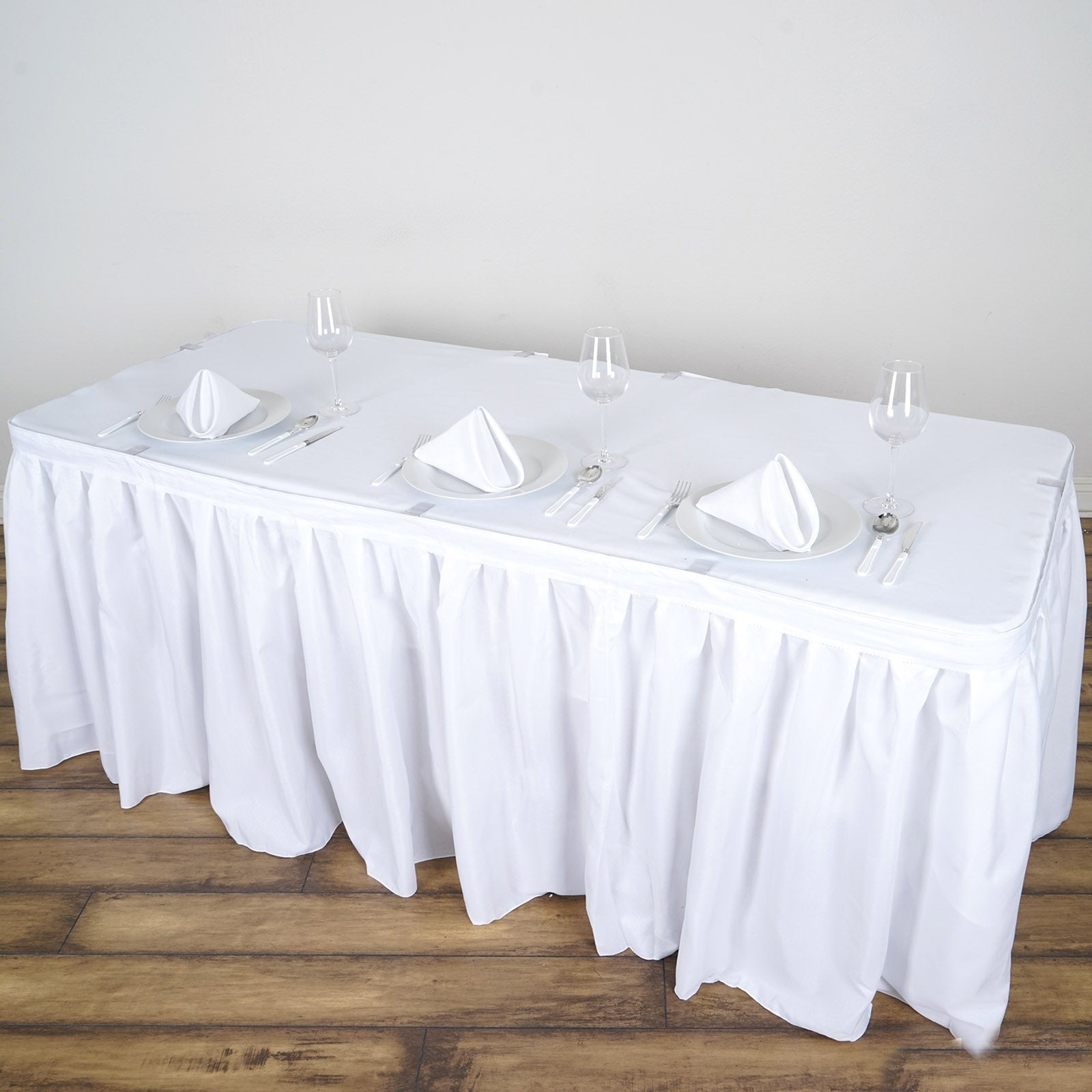 Efavormart 14ft White Accordion Pleat Polyester Table Skirt for Kitchen ...