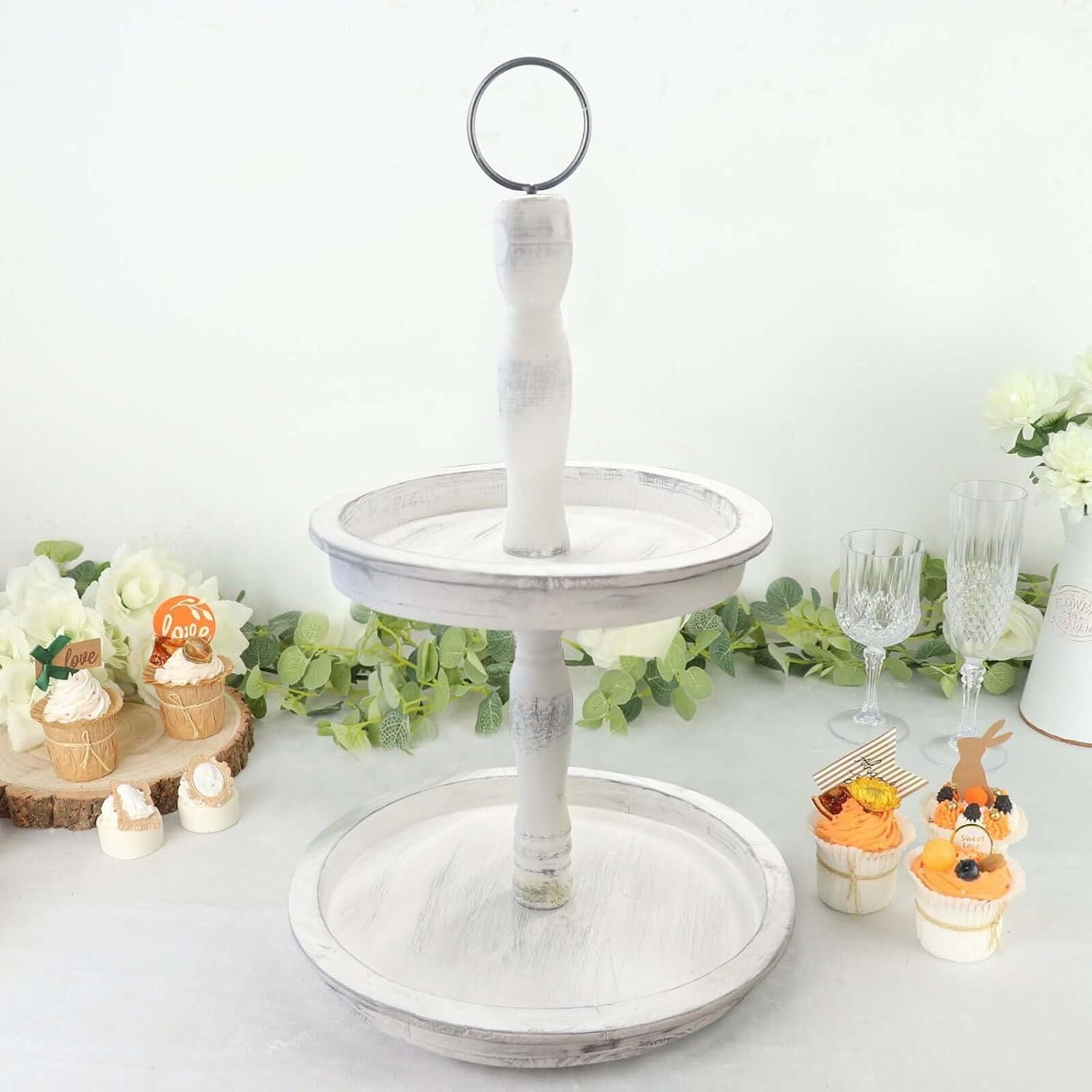 Efavormart 15" Tall 4-Tier Natural Farmhouse Style Wood Slice Cupcake ...