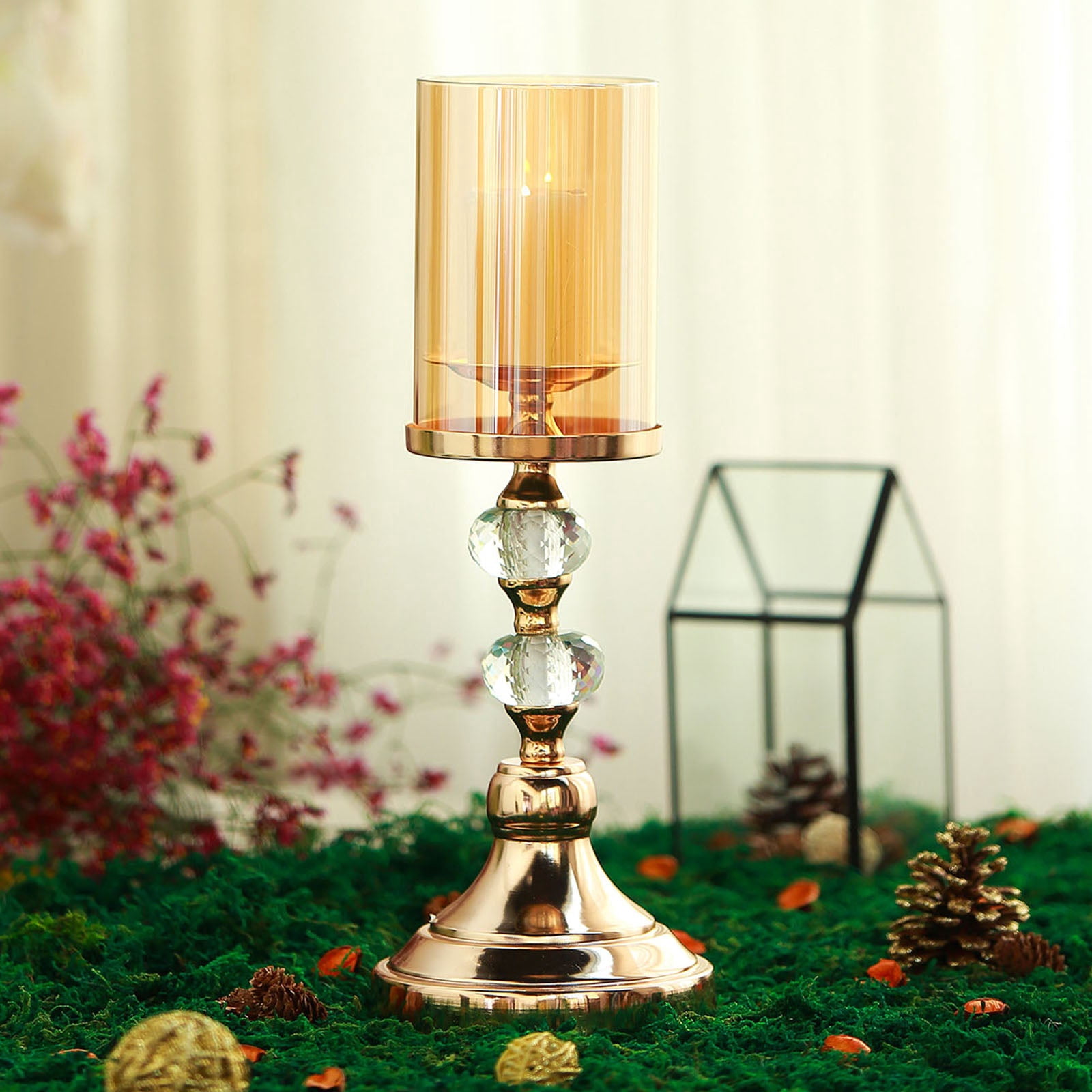 Efavormart 15" Tall Gold Metal Pillar Votive Candle Holder With ...