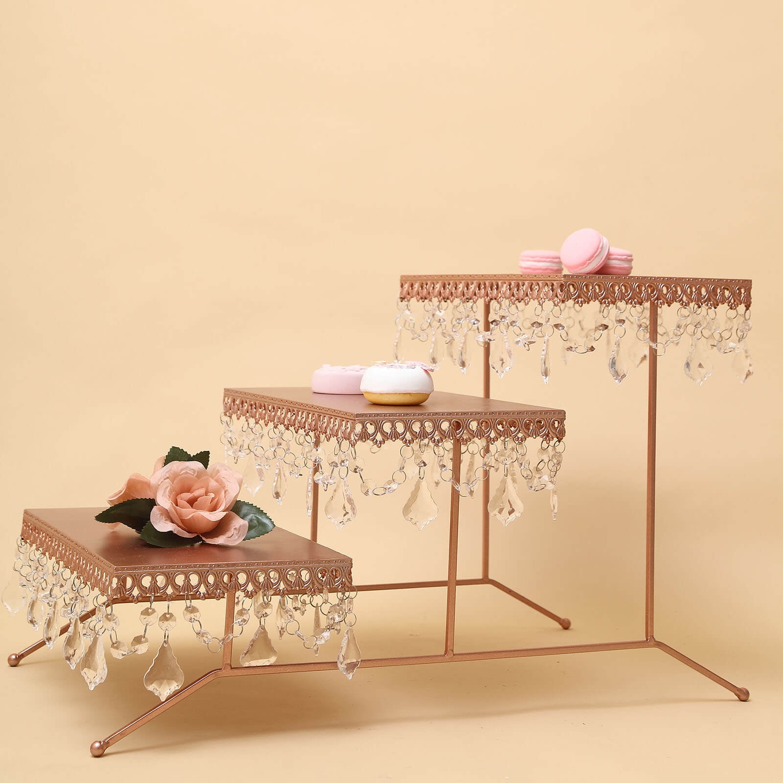 Efavormart 15" 3-Tiered ROSE GOLD Metal Serving Stand with Acrylic ...