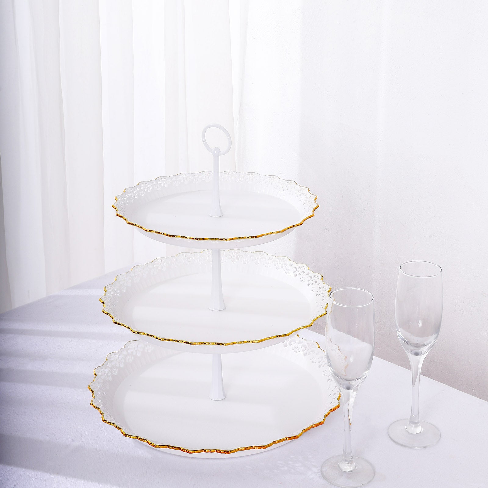 Efavormart 15" White 3-Tier Plastic Cupcake Tray Tower With Gold ...