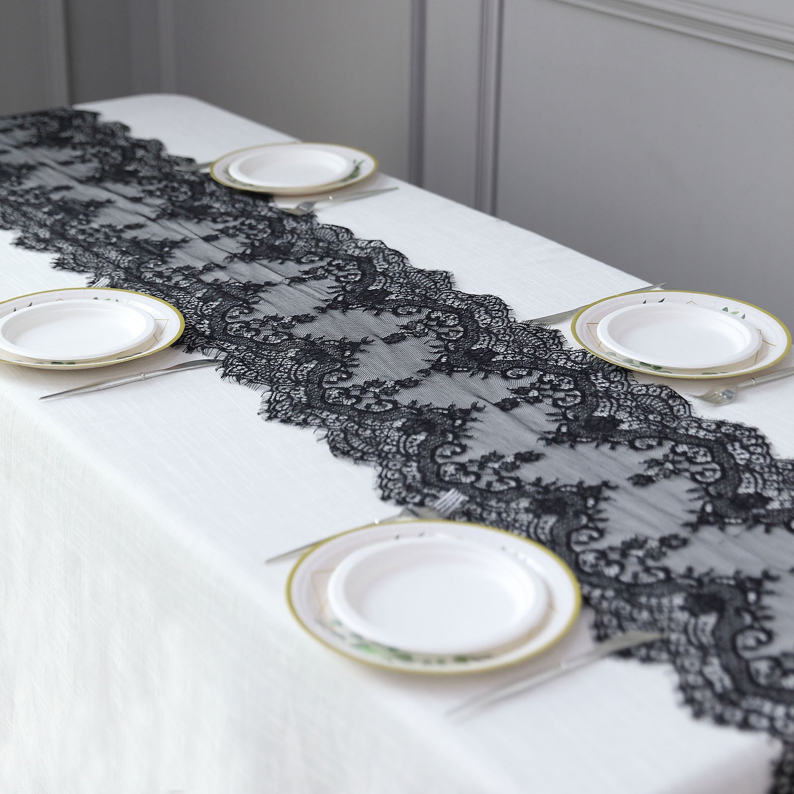 Efavormart 15"x117" Black Premium Lace Table Runner Vintage Classy ...