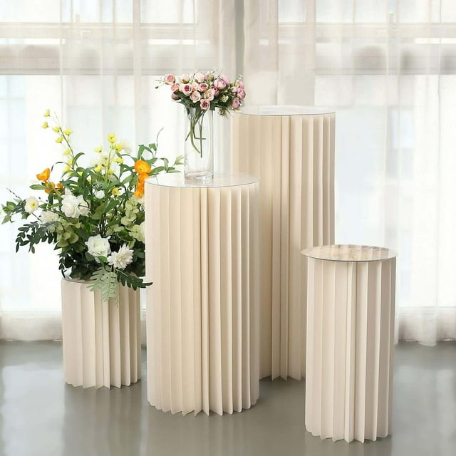 Efavormart 16" Ivory DIY Accordion Cylinder Cardboard Folding Pillar ...