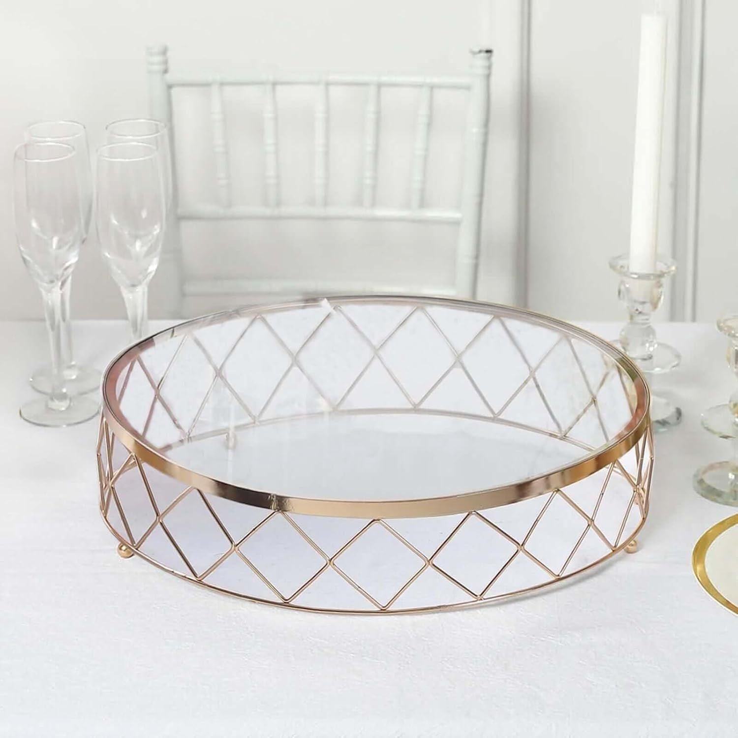Efavormart 16" Round Metal Geometric Cake Stand Cake Riser with Glass ...