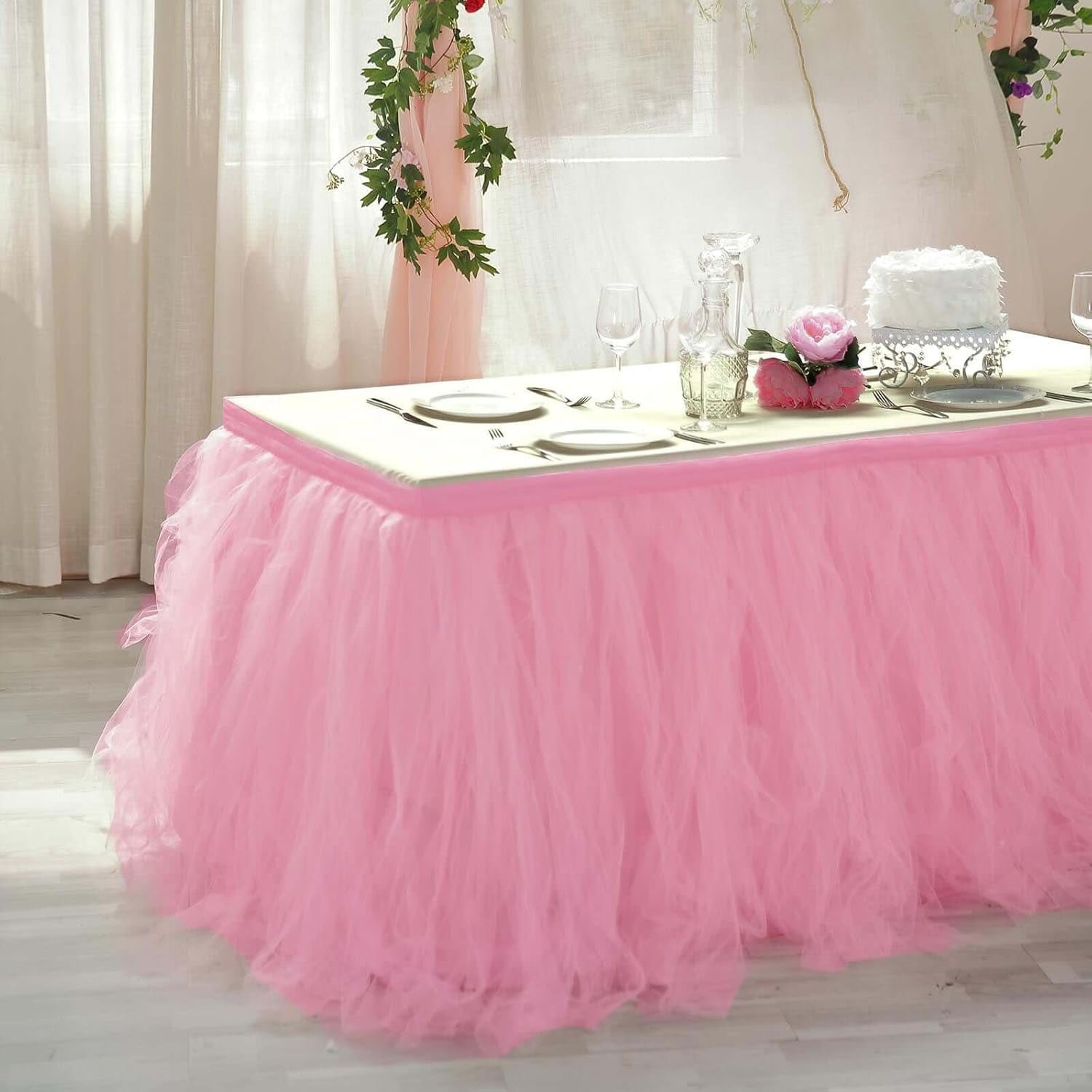 Efavormart 17ft FULL SIZE 4 Layer Fluffy Tulle - Tutu Table Skirt for Dining Catering Wedding ...