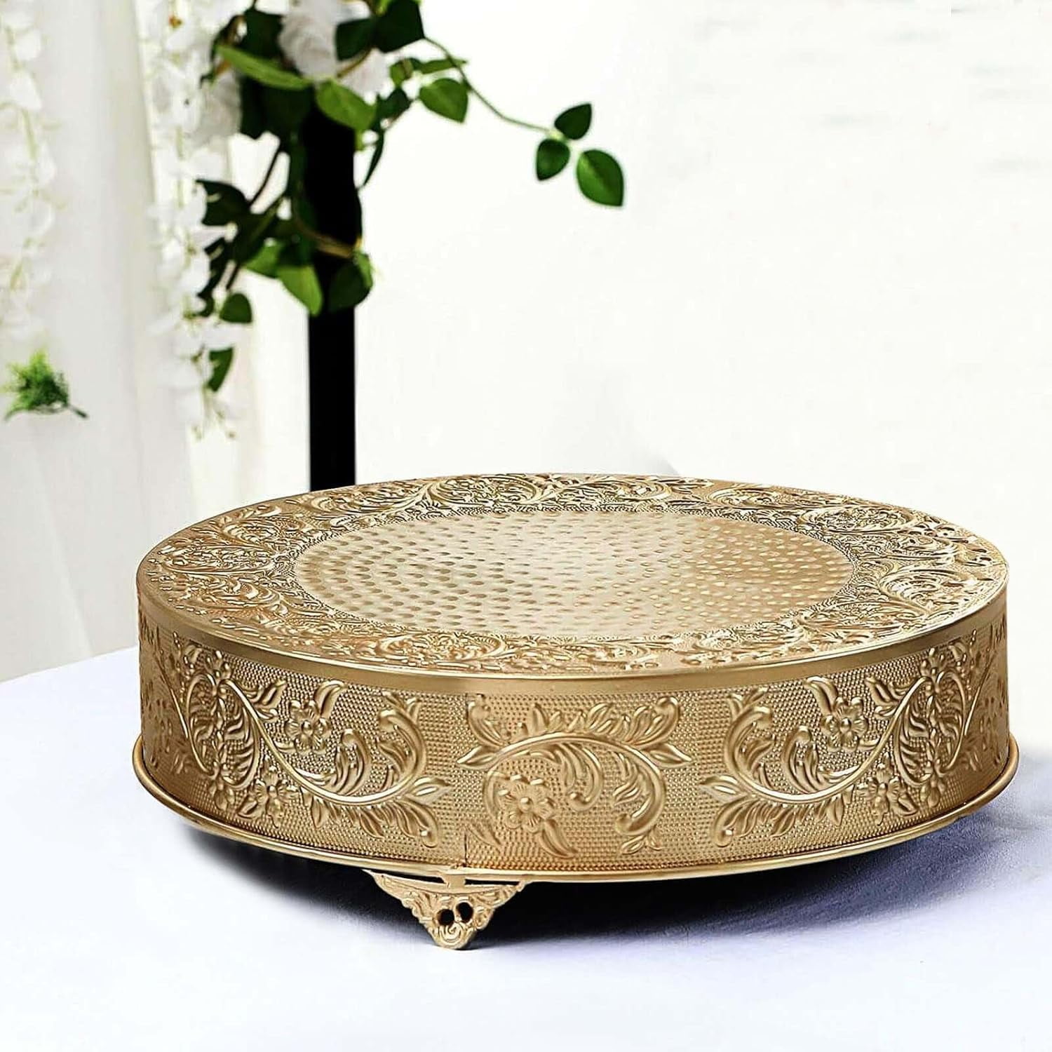 Efavormart 18 inch Gold Round Embossed Metal Cake Plateau Stand Riser ...