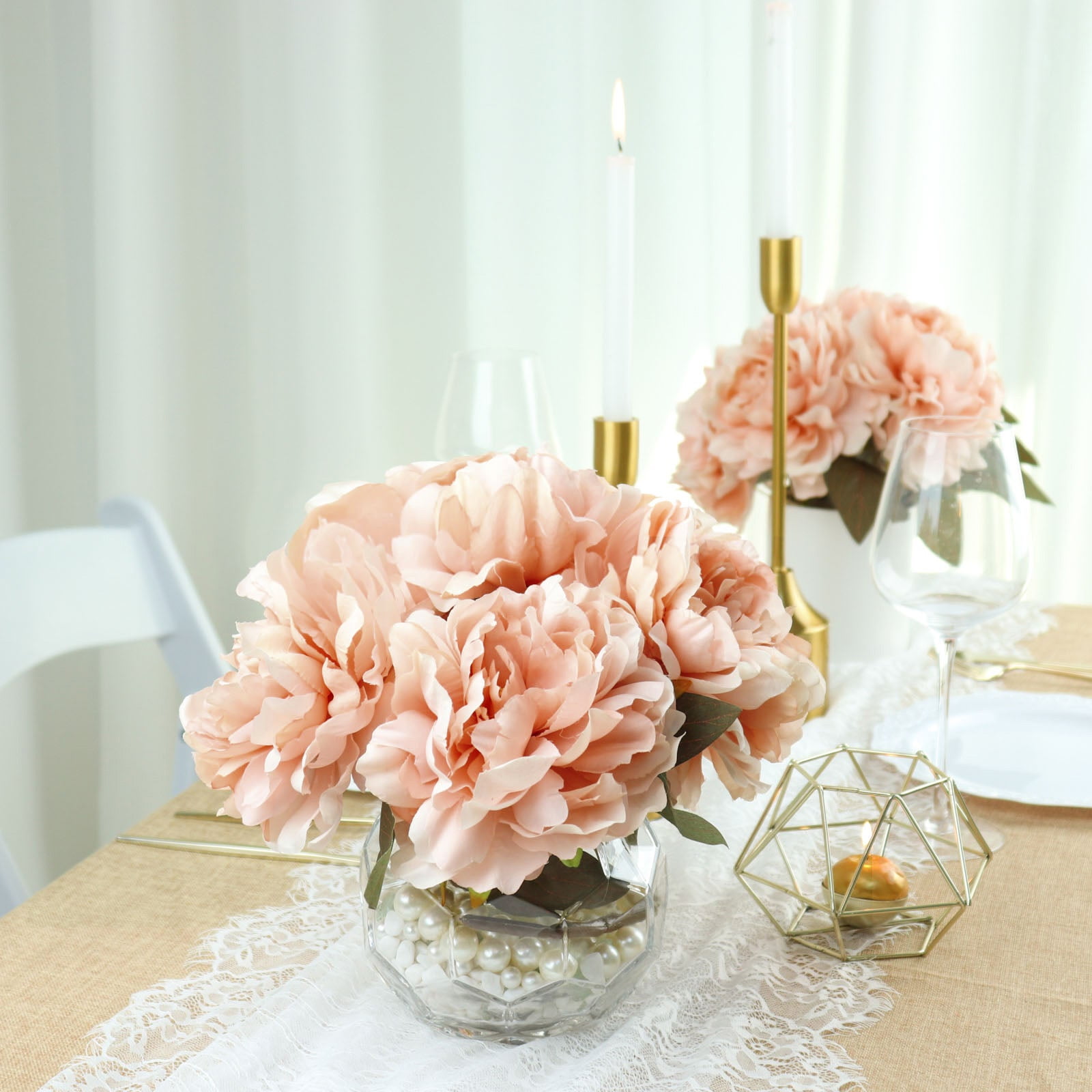 Efavormart 2 Bushes | 17" Dusty Rose Artificial Silk Peony Flower ...