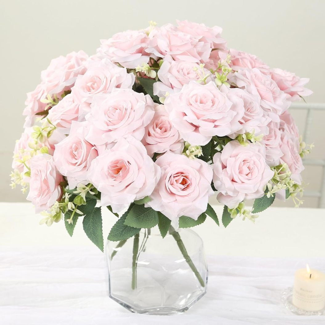 Efavormart 2 Bushes Artificial Silk Rose Flower Arrangements, Light ...