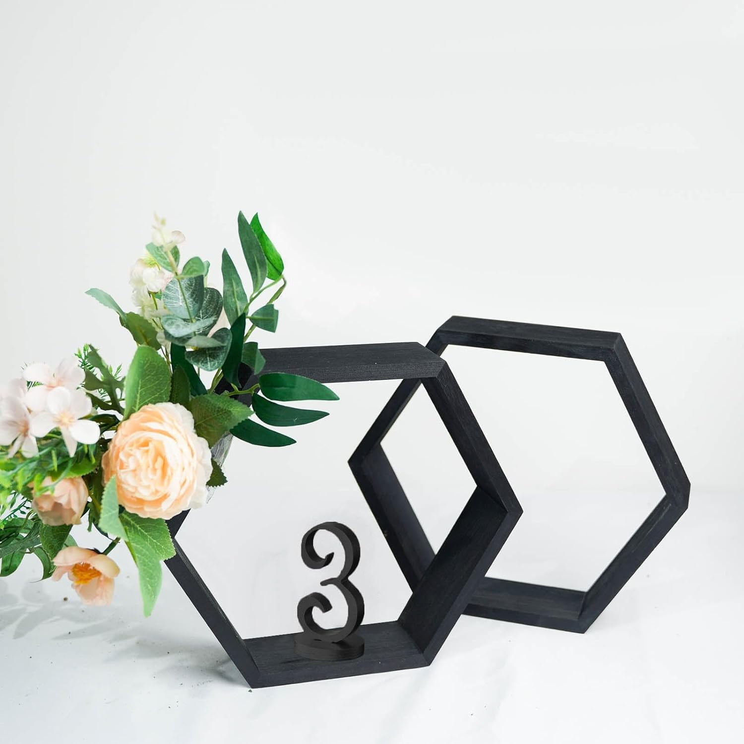 Efavormart 2 PC | 9" Tall Hexagon Black Wood Centerpiece | Wood ...