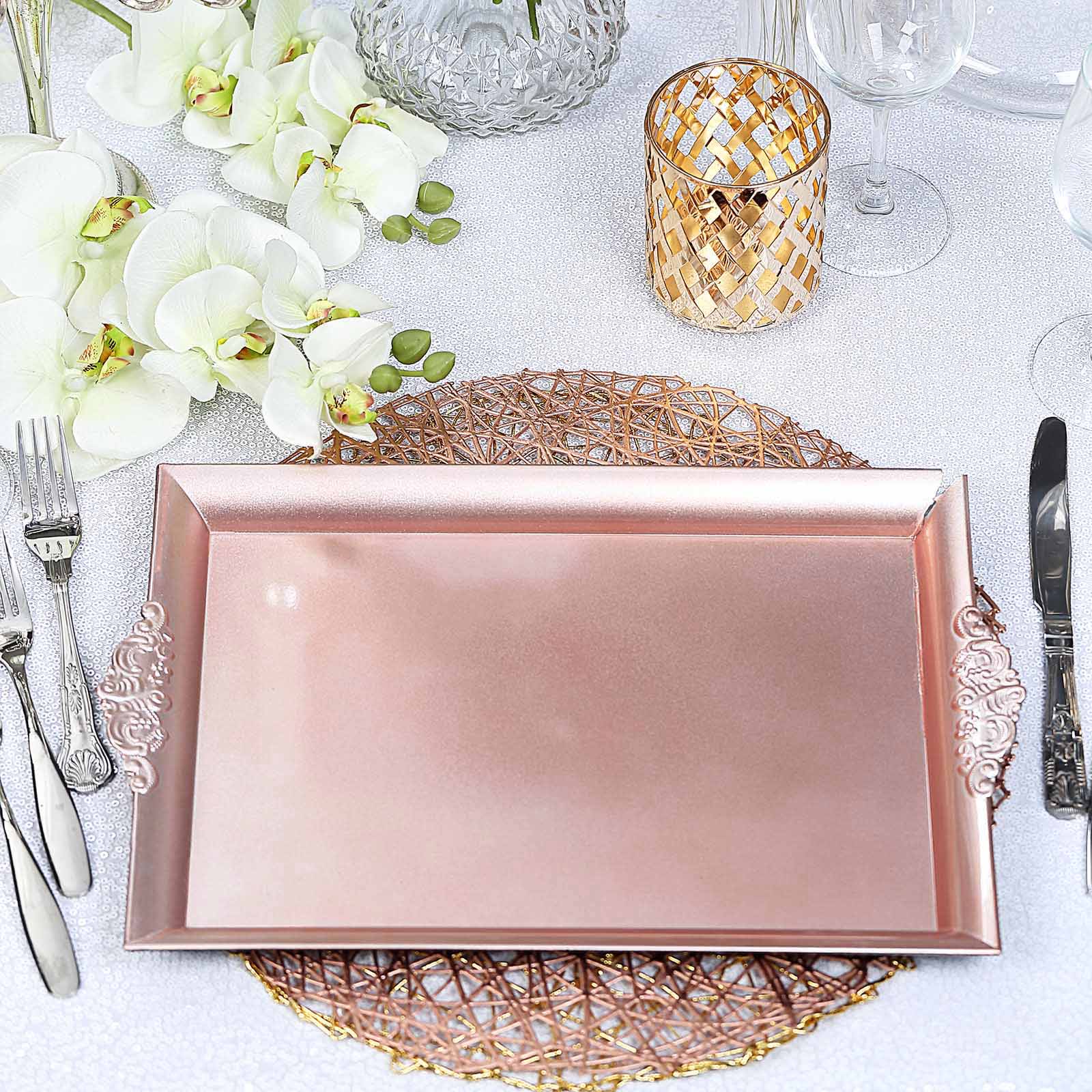 Efavormart 2 PCS - Gold 14" x 10" Rectangle Decorative Plastic Serving ...
