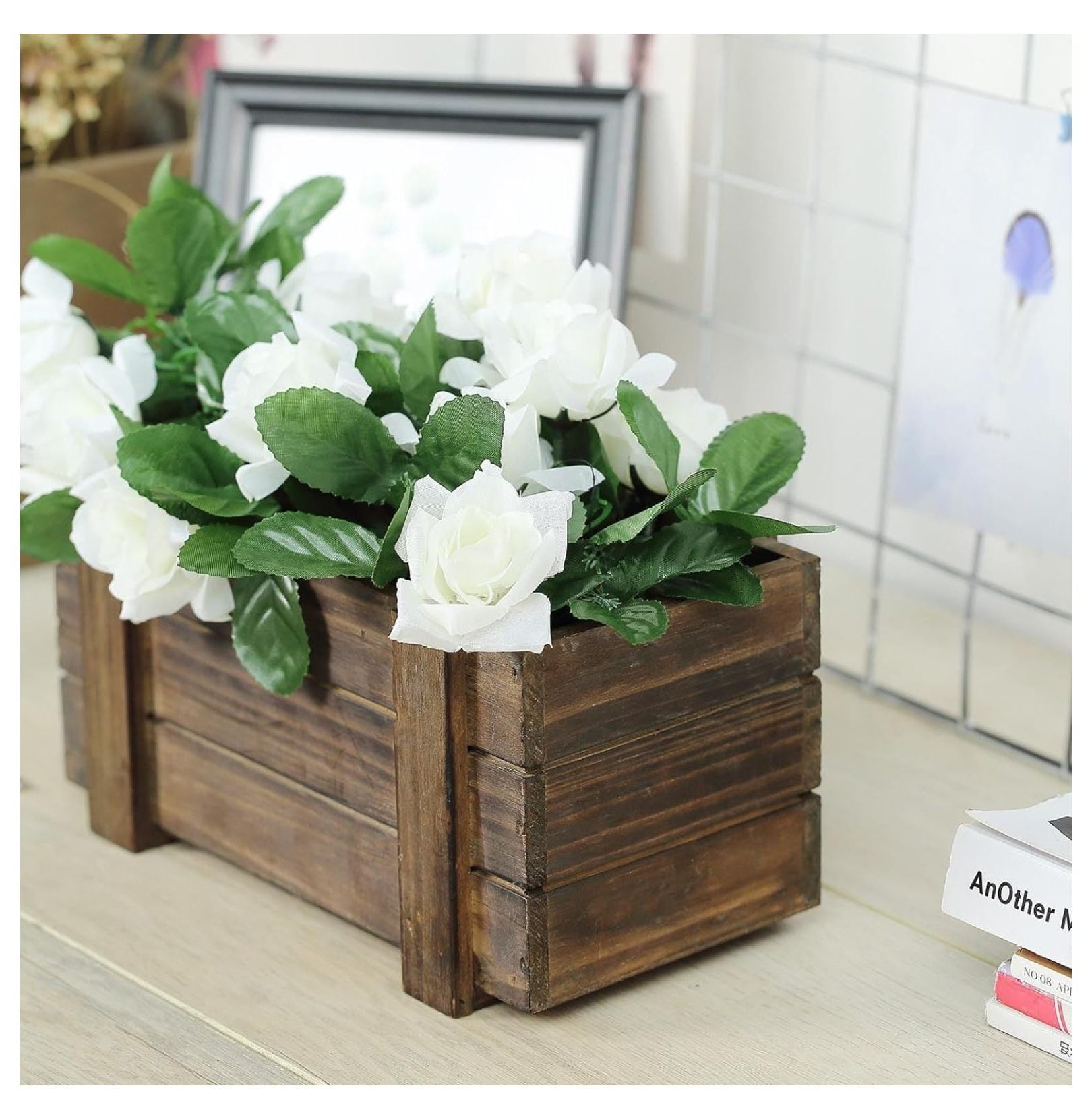 Efavormart 2 Pack | 10x5'' Smoked Brown Rectangle Wood Boxes DIY Rustic ...