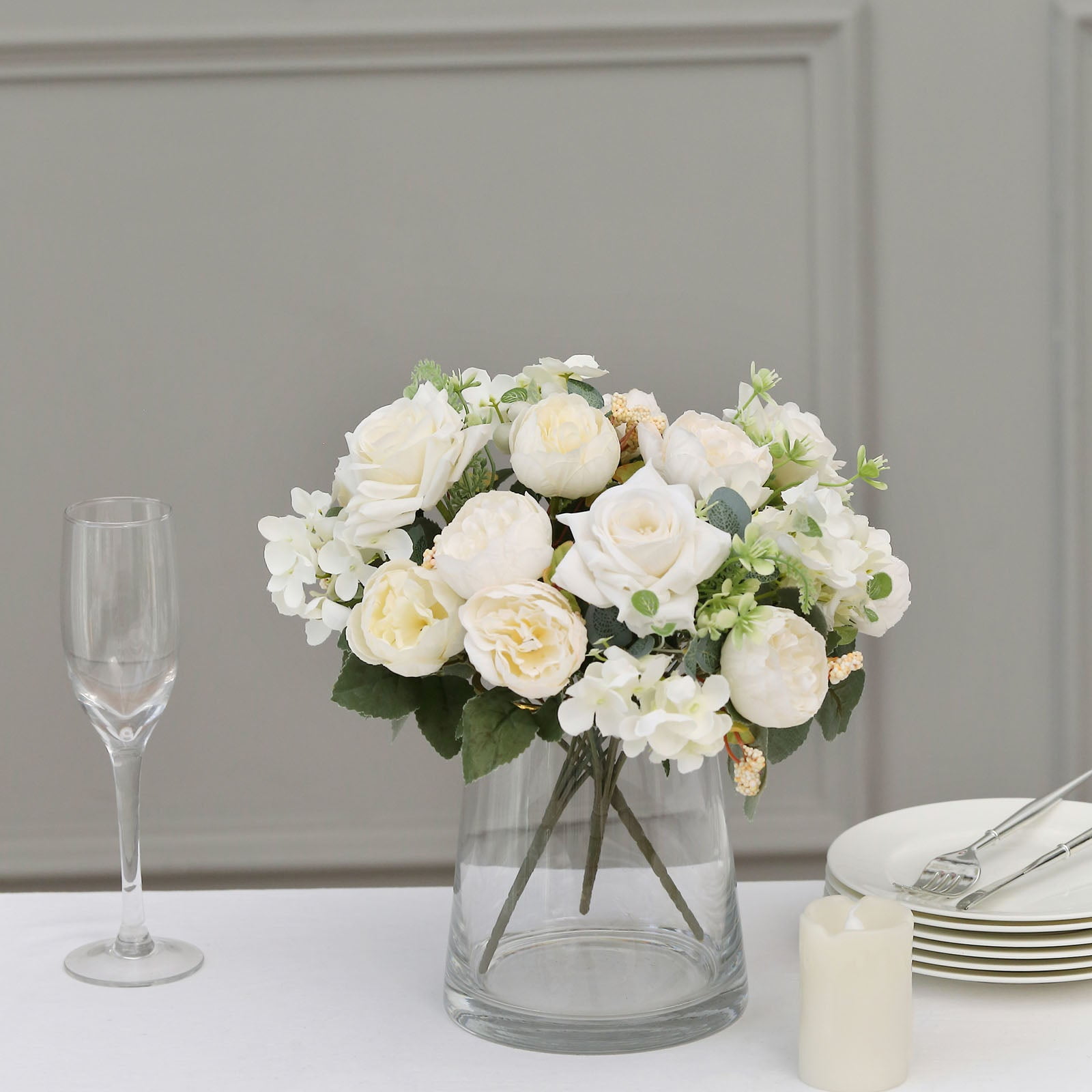 Efavormart 2 Pack | 12" Ivory Artificial Assorted Peony Flower Bouquets ...