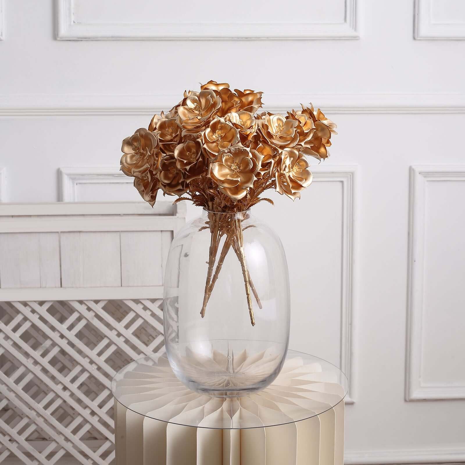 Efavormart 2 Pack | 17" Metallic Gold Artificial Rose Bloomed Flower ...