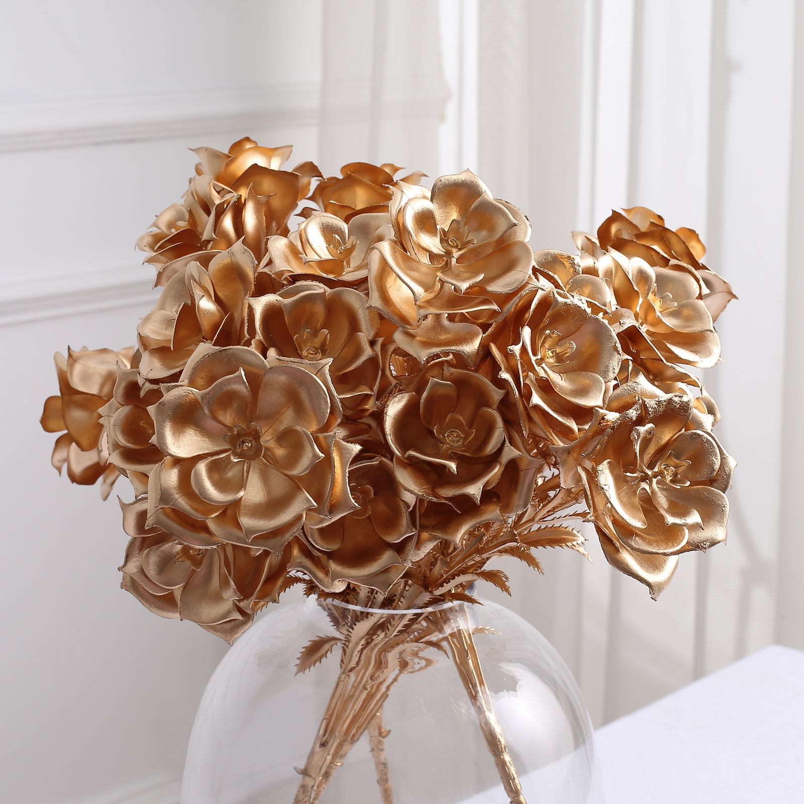 Efavormart 2 Pack | 17" Metallic Gold Artificial Rose Bloomed Flower ...