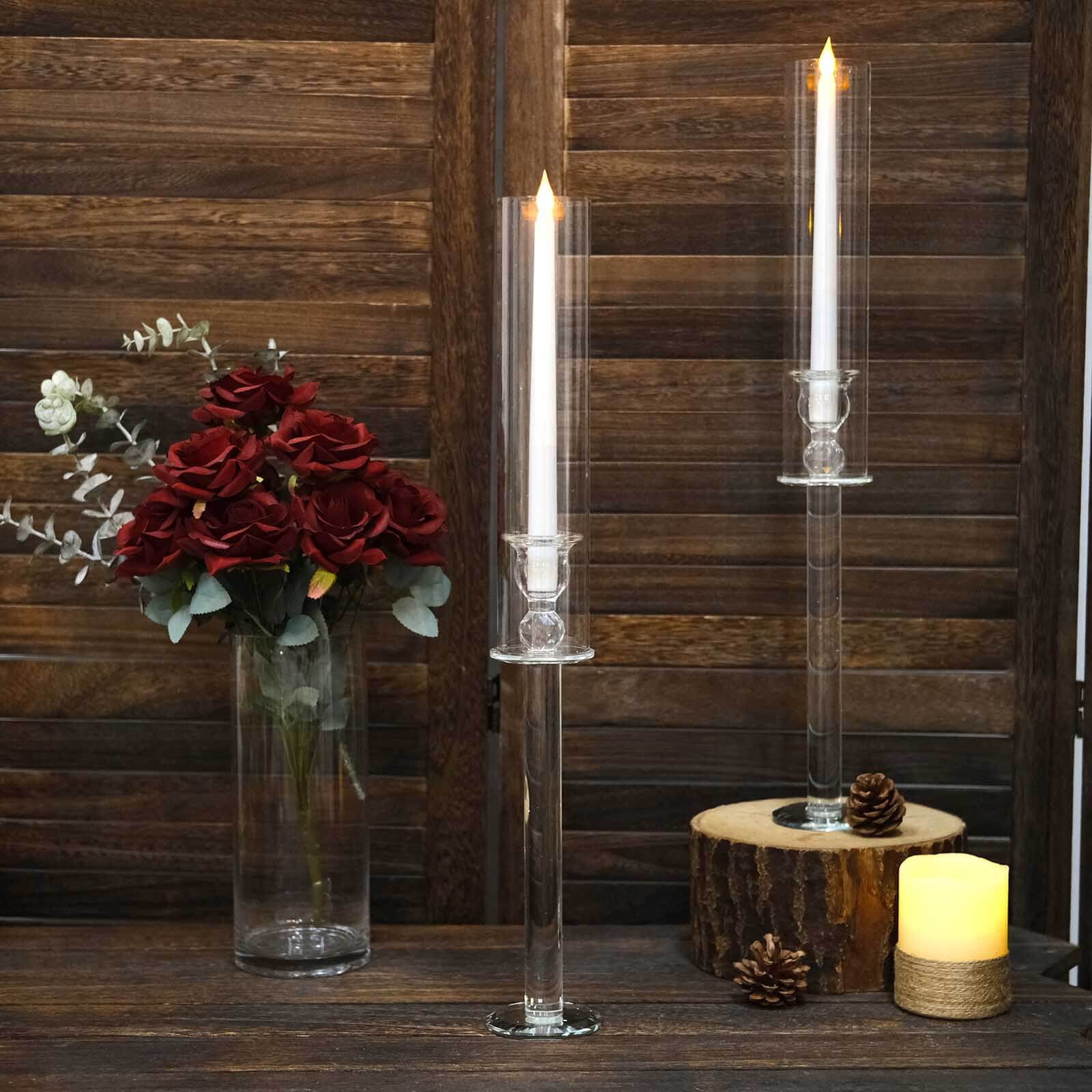 Efavormart 2 Pack | 22" Tall Clear Crystal Glass Hurricane Taper Candle ...