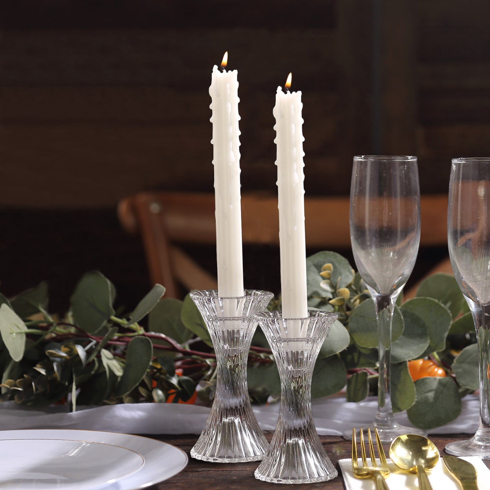 Efavormart 2 Pack | 5" Clear Crystal Hour Glass Pillar Candlestick ...