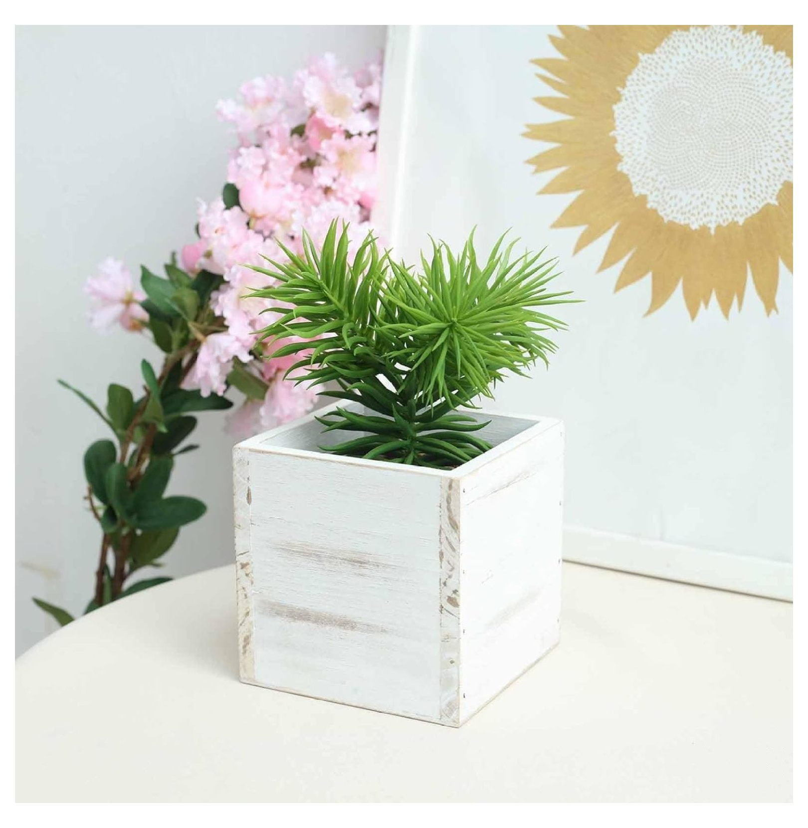 Efavormart 2 Pack | 5x5'' Whitewash Wood Planter Boxes with Plastic ...