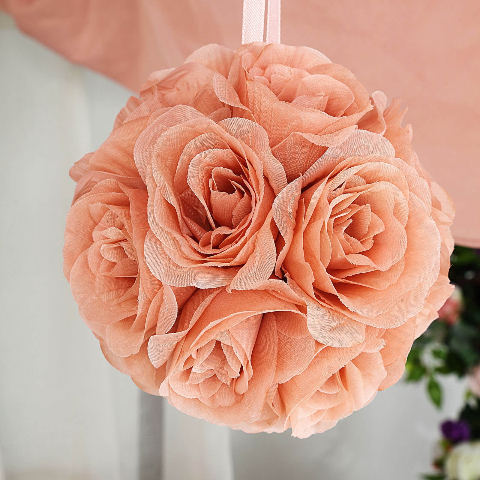 Efavormart 2 Pack | 7" Dusty Rose Flower Ball Silk Rose Pomander ...