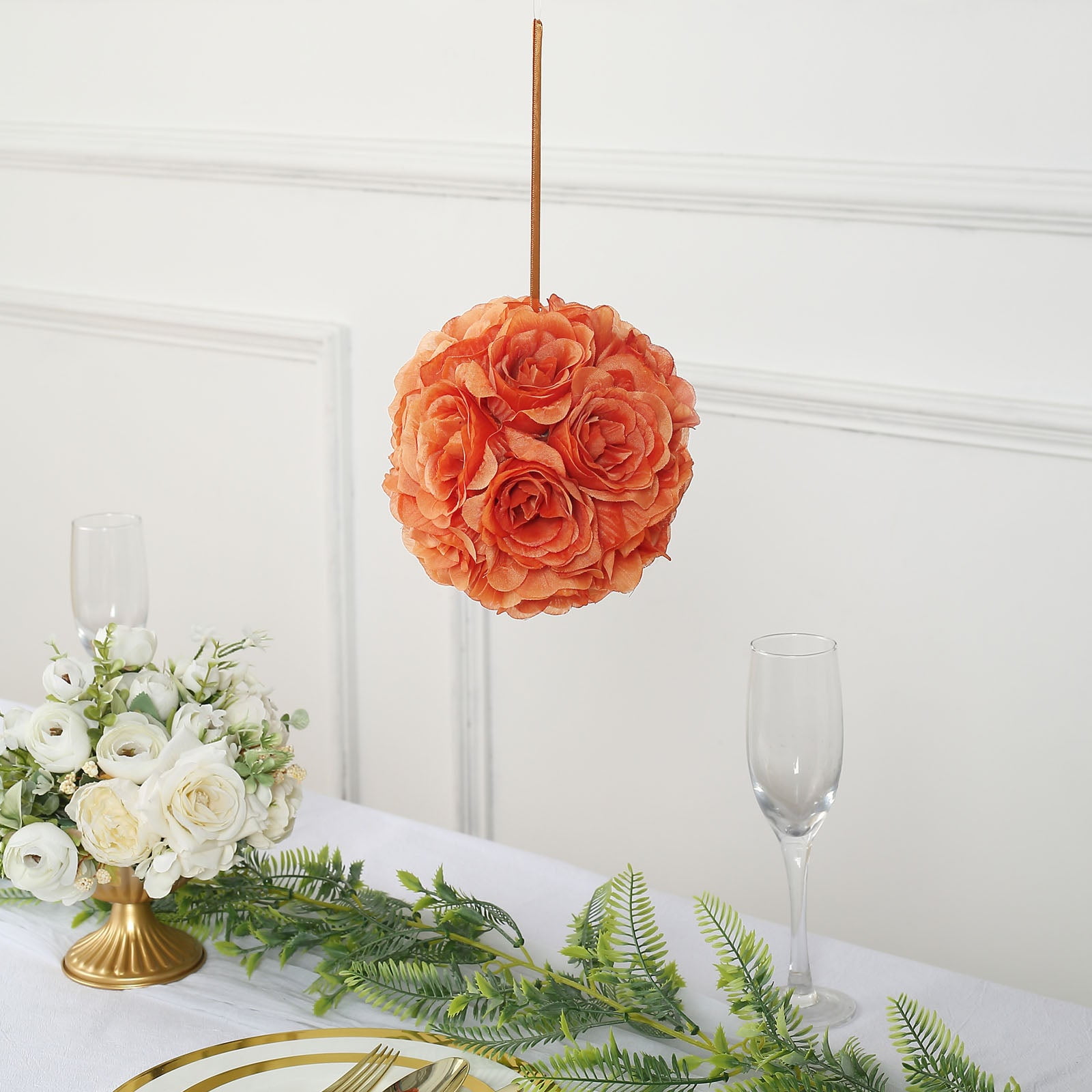 Efavormart 2 Pack | 7" Terracotta Flower Ball Silk Rose Pomander ...
