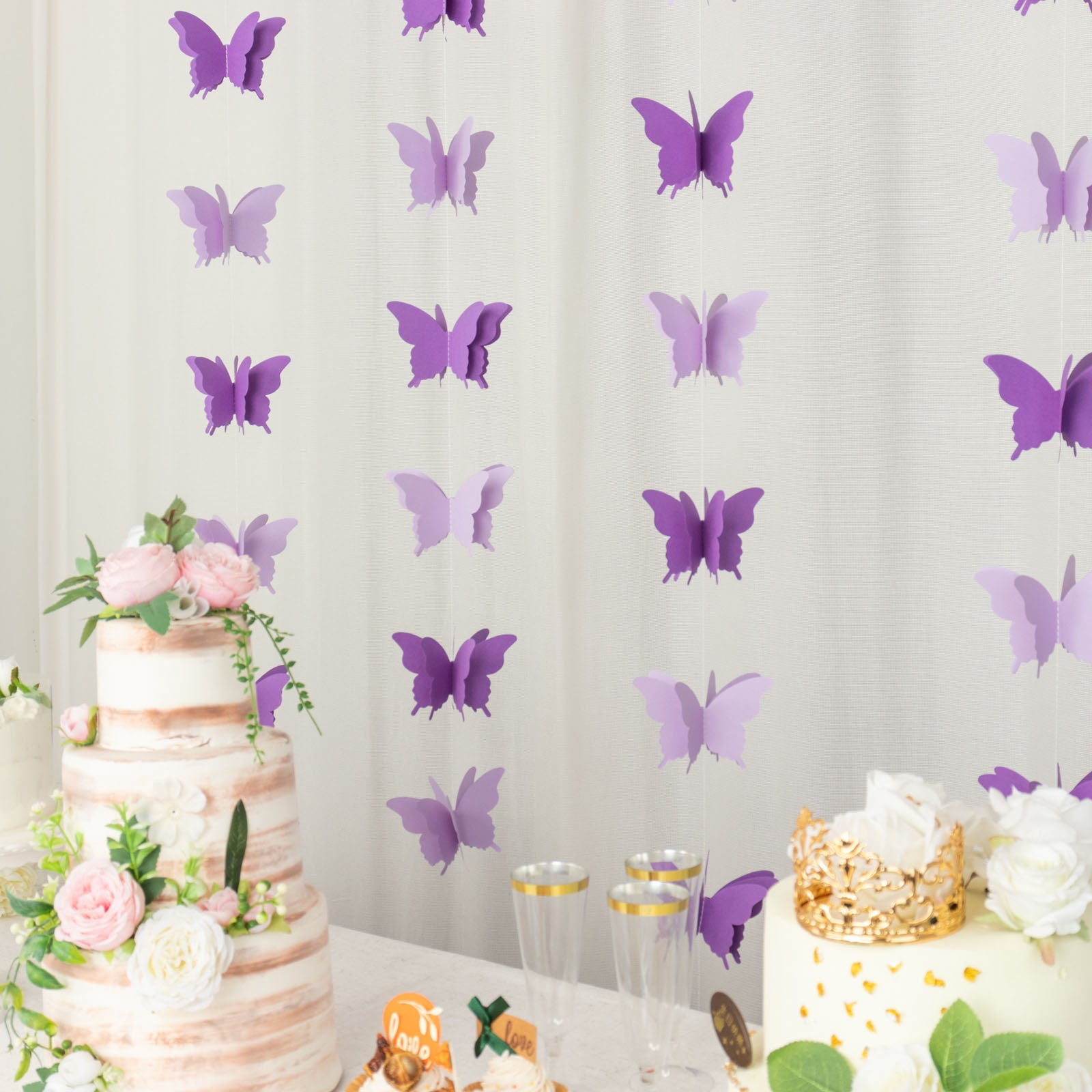 Efavormart 2 Pack | 9ft Purple 3D Paper Butterfly String Banners ...