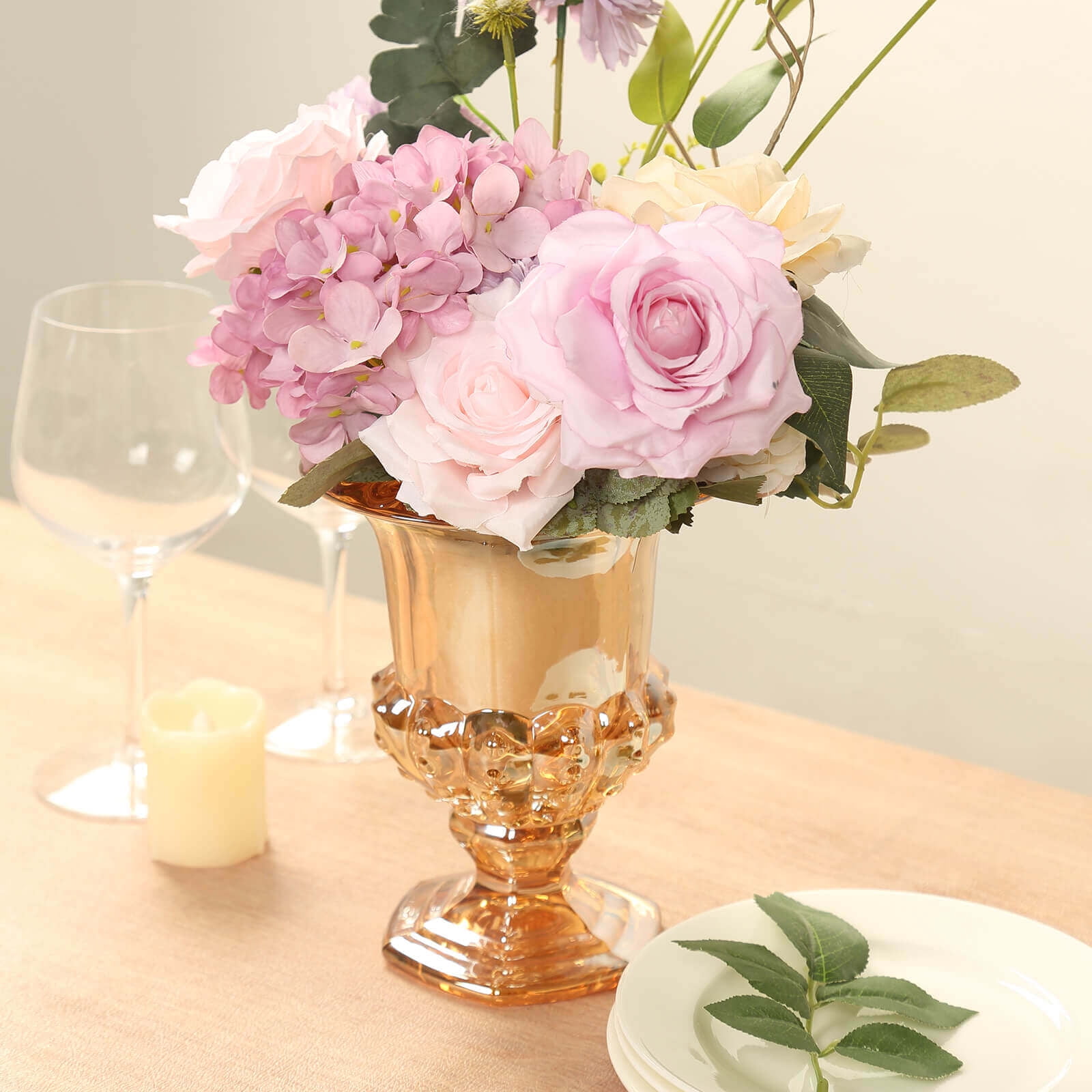 Efavormart 2 Pack Amber Gold Glass Flower Vases in Classic Roman Urn ...