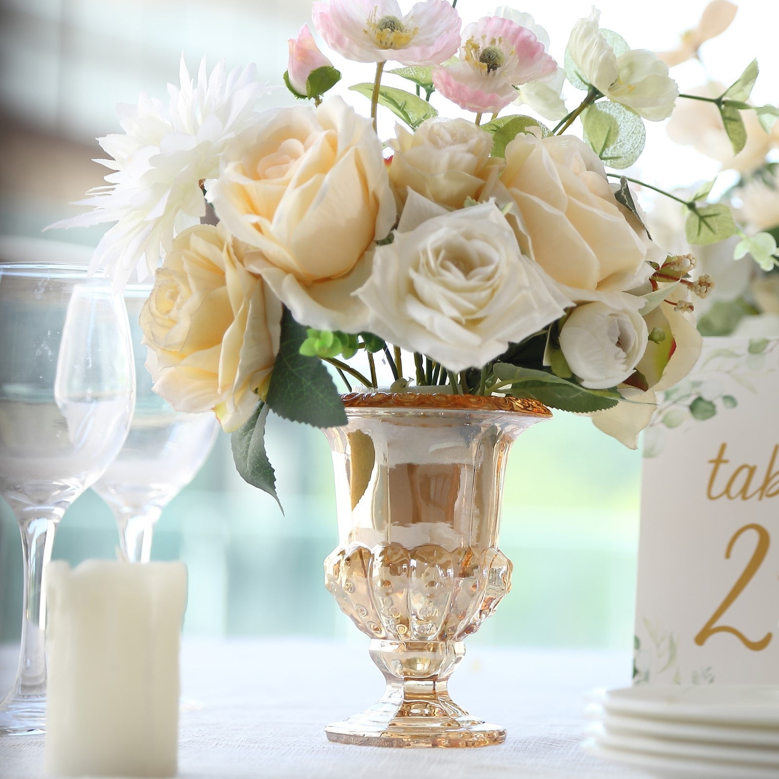 Efavormart 2 Pack Classic Roman Urn Style Amber Glass Flower Vases ...