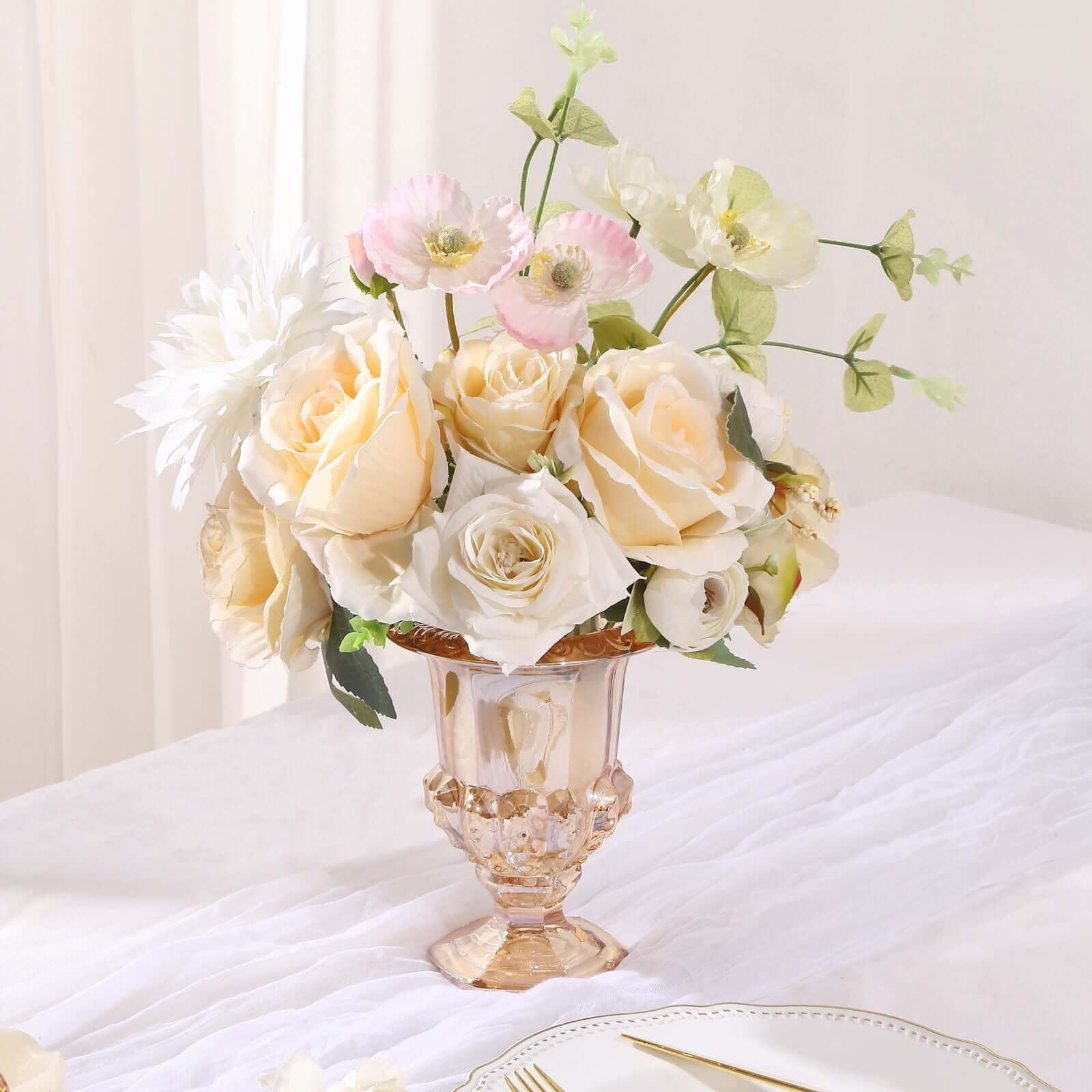 Efavormart 2 Pack Classic Roman Urn Style Amber Glass Flower Vases ...