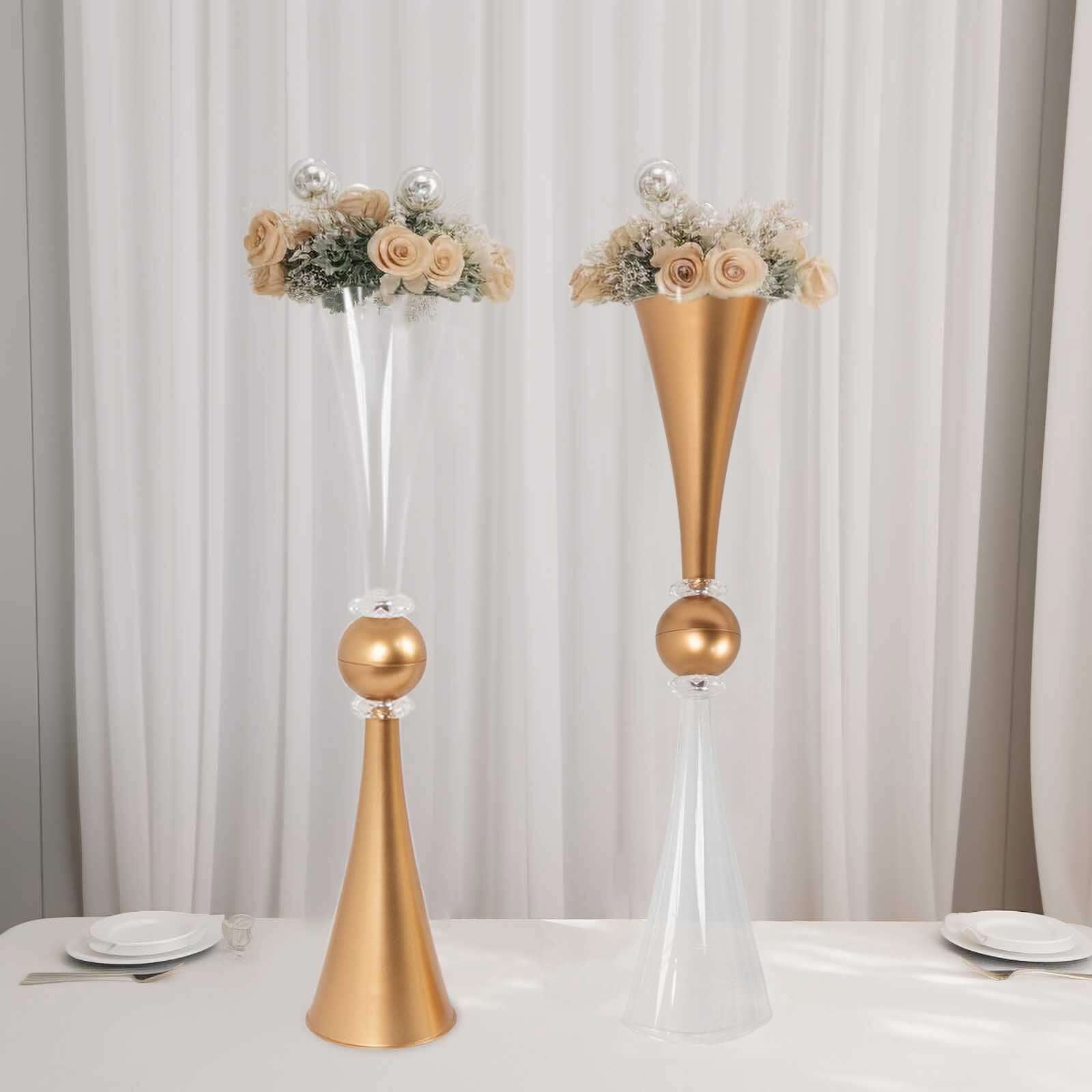 Efavormart 2 Pack Clear Gold Crystal Embellishment Trumpet Table ...