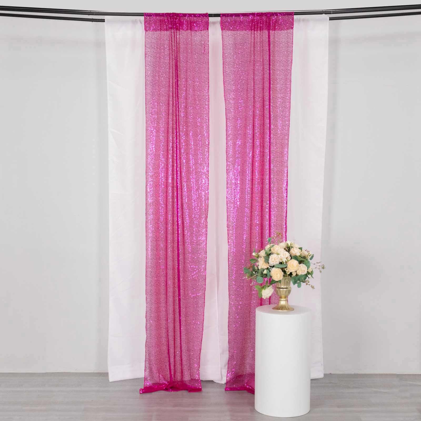 Efavormart 2 Pack Fuchsia Sequin Photo Backdrop Curtains with Rod ...