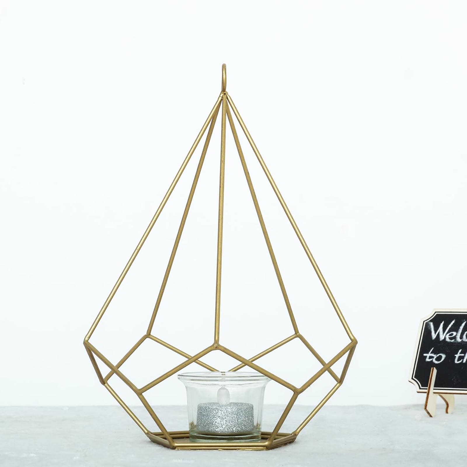 Efavormart 2 Pack Gold 9" Metal Pentagon Geometric Tealight Candle ...