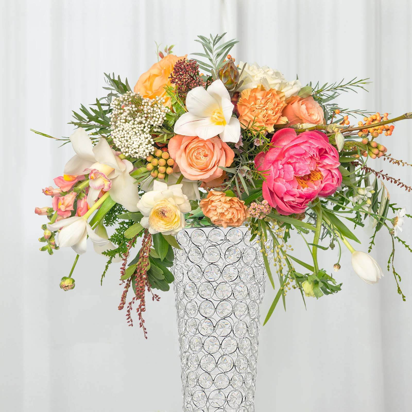 Efavormart 2 Pack | Silver 28” Tall Crystal Beaded Trumpet Vase Set ...