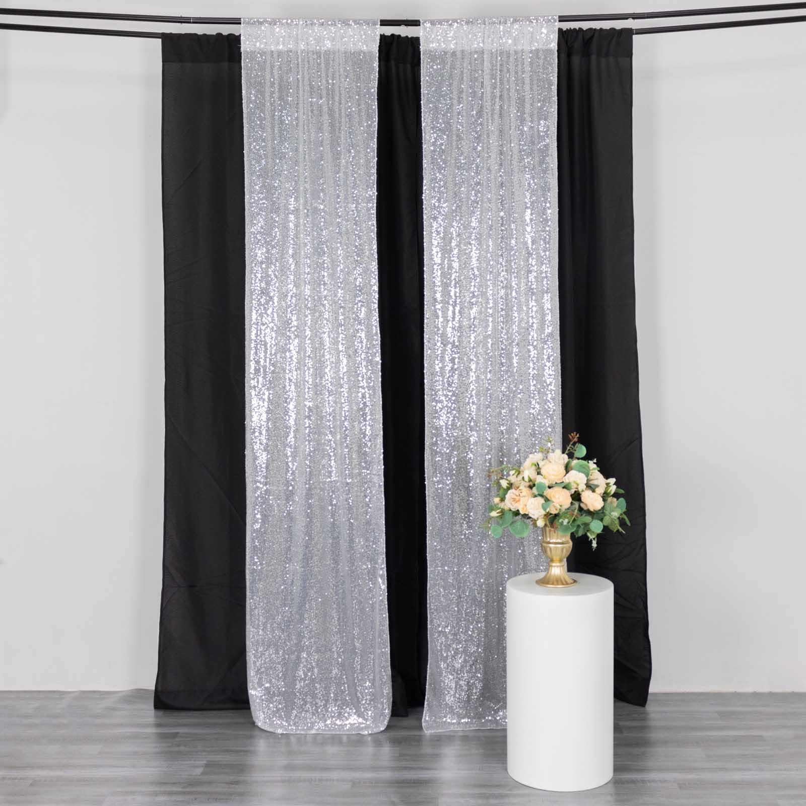 Efavormart 2 Pack Silver Sequin Photo Backdrop Curtains with Rod ...