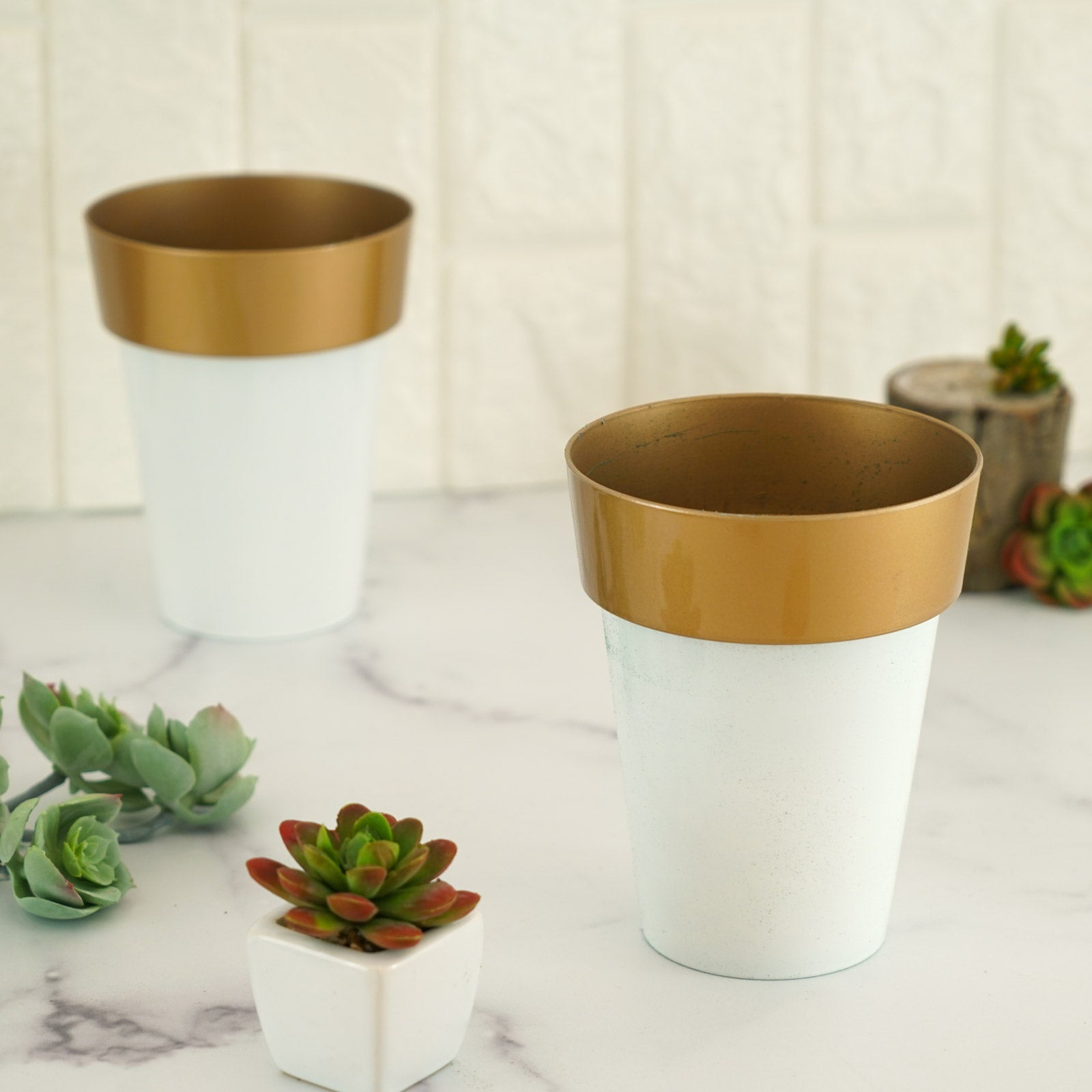 Efavormart 2 Packs | 6" White/ Gold Rimmed Flower Plant Pots, Indoor ...