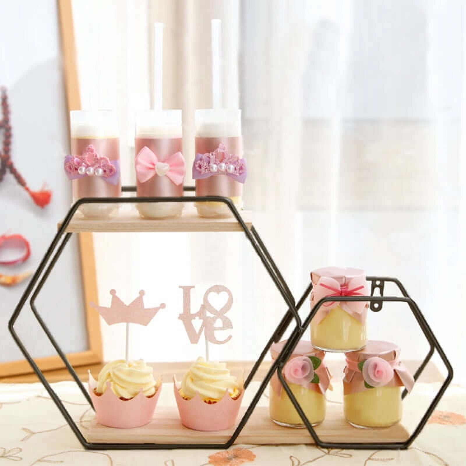 Efavormart 2-Tier Geometric Floating Shelf, Black Hexagon Design, Home ...