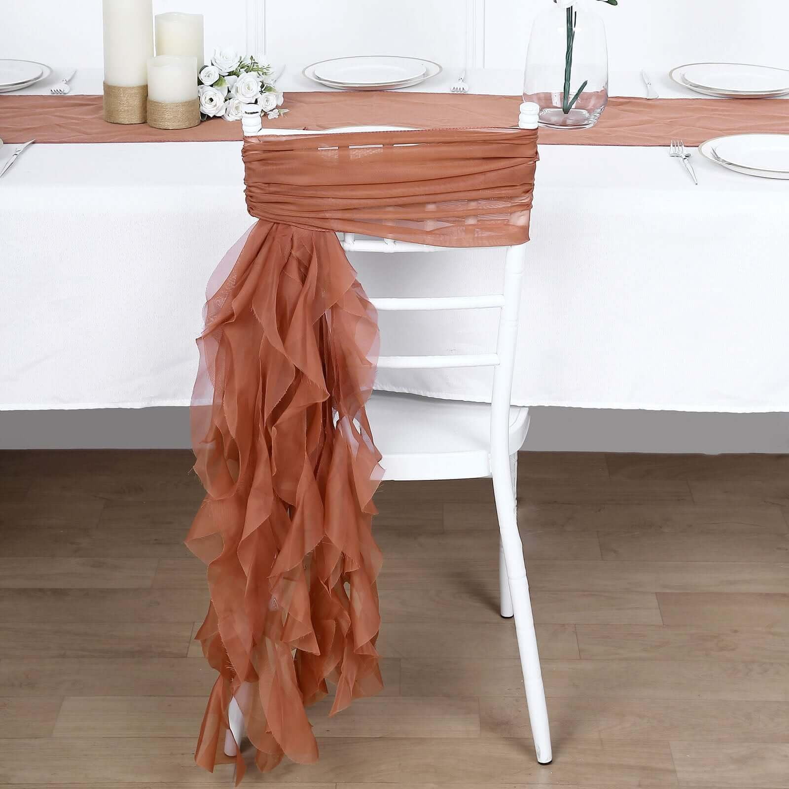 Efavormart 20 PCS Wedding Chiffon Chair Sashes Terracotta Draping Aisle ...